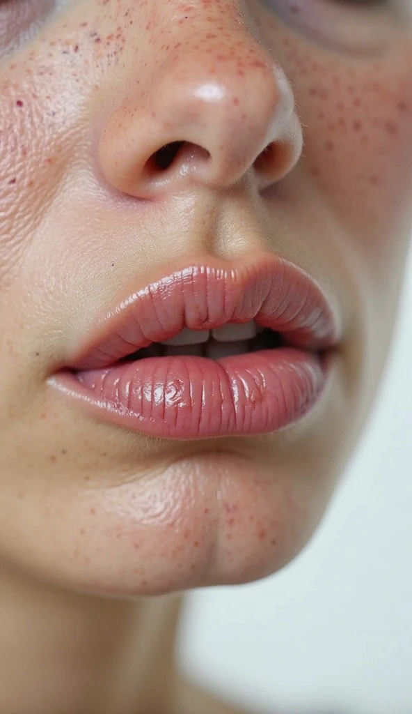 Ultra-realistic close-up photo of a woman's mouth, showing only the ...