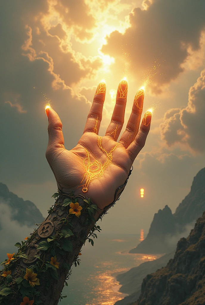 Divine Touch: The Creator’s Fingers” A surreal handscape where colossal ...