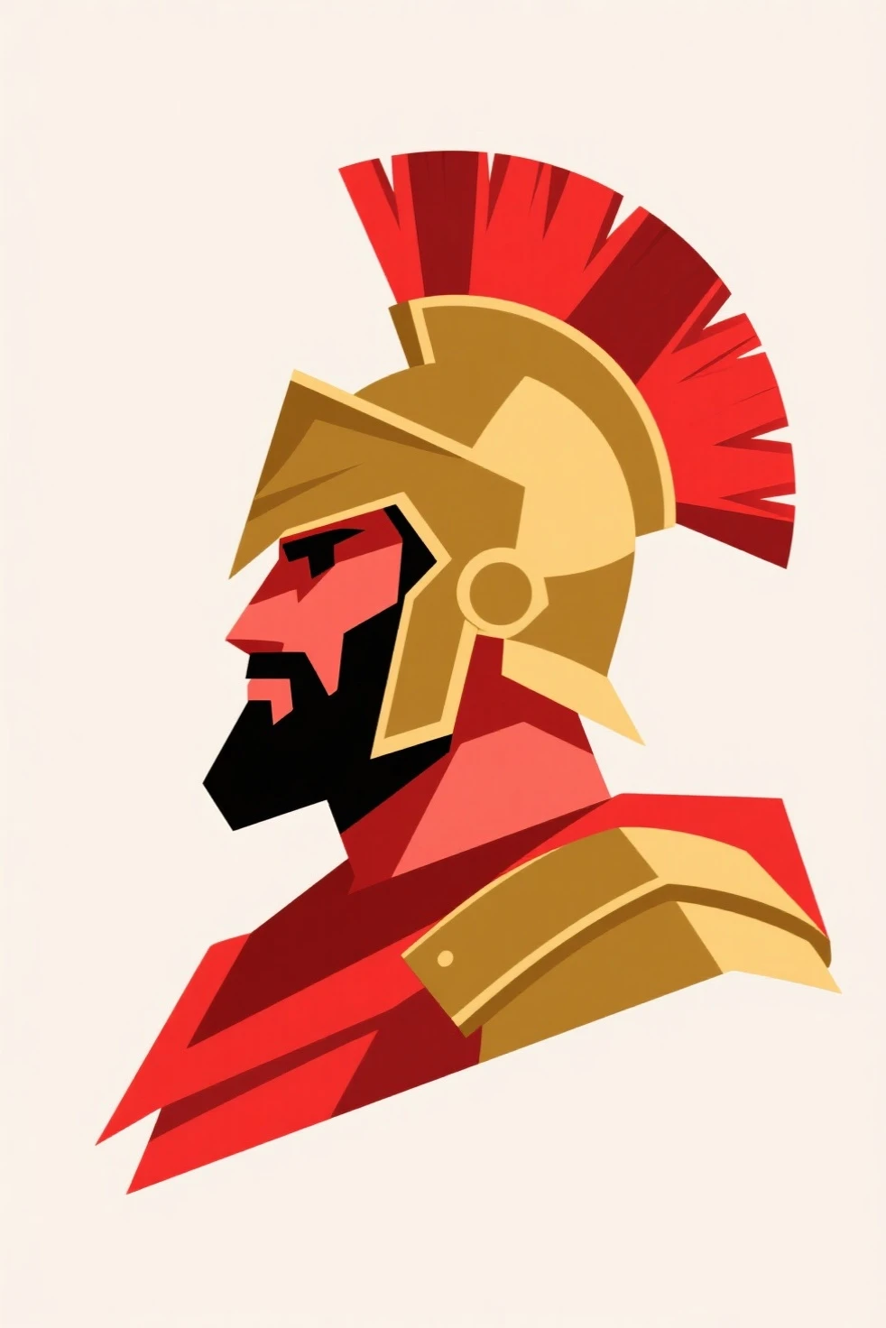 Spartan in profile with black beard and red feathered helmet - SeaArt AI