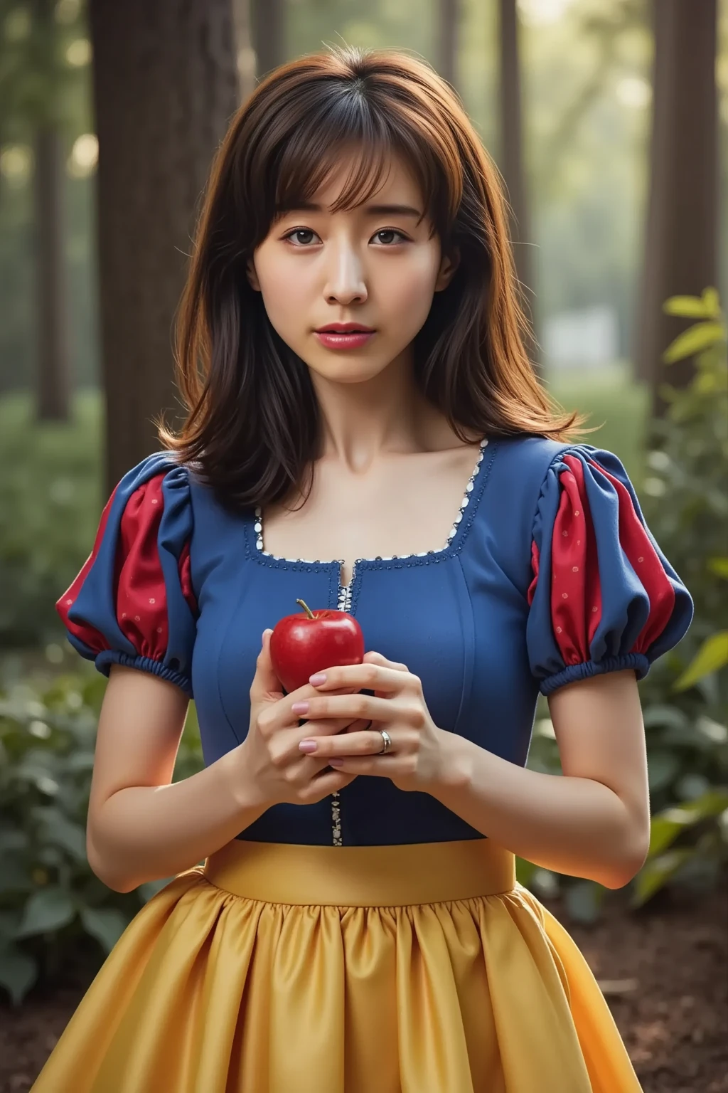 Snow white, Poison Apple, She wears a dress with a blue bodice - SeaArt AI
