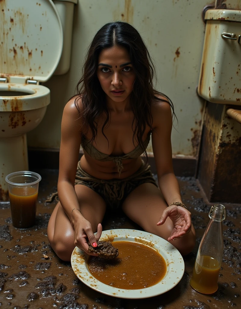 Nude Wet Indian hot girl model is tied between two very dirty western toilet b - SeaArt AI