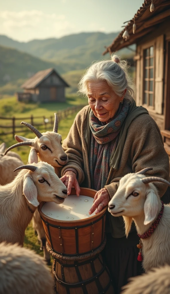 Goats producing milk from for an old lady ai image - SeaArt AI