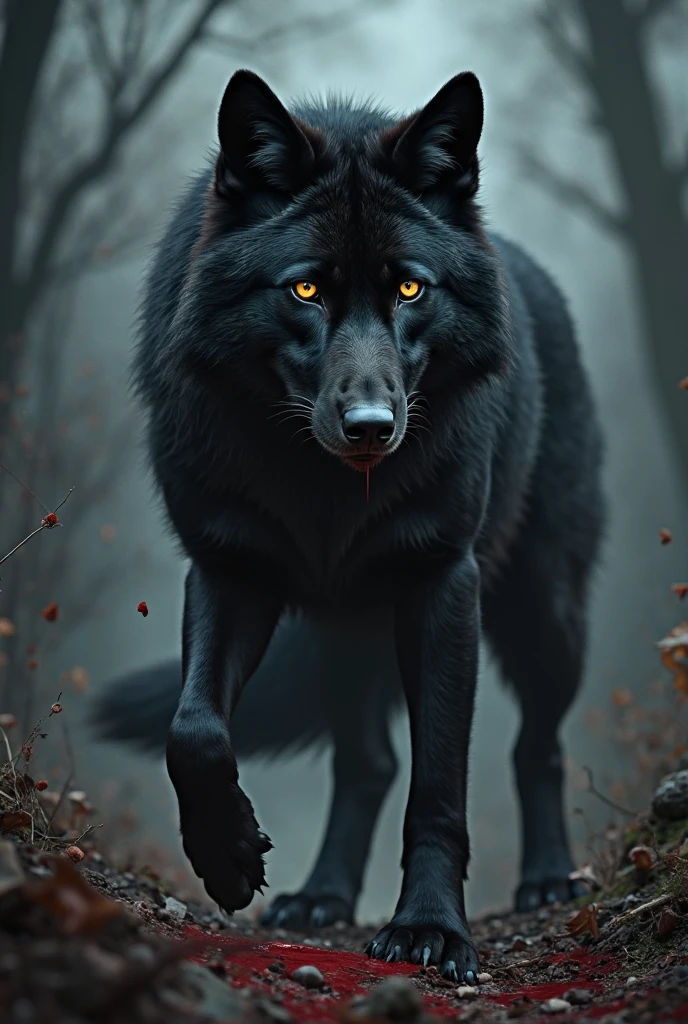 Black she wolf curious with blood - SeaArt AI
