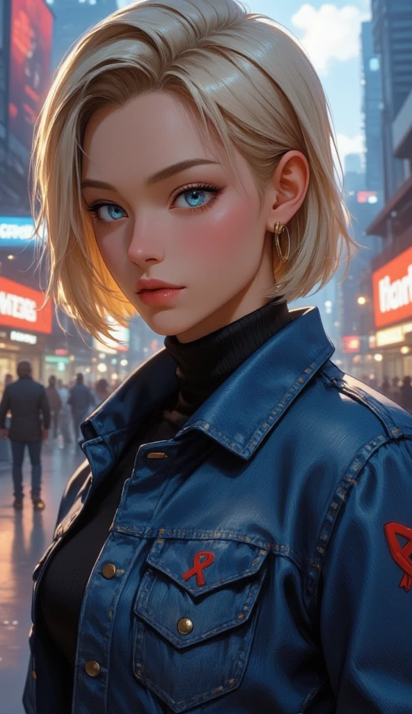 Android 18 "A semi-realistic Android 18 with short, sleek blonde hair ...