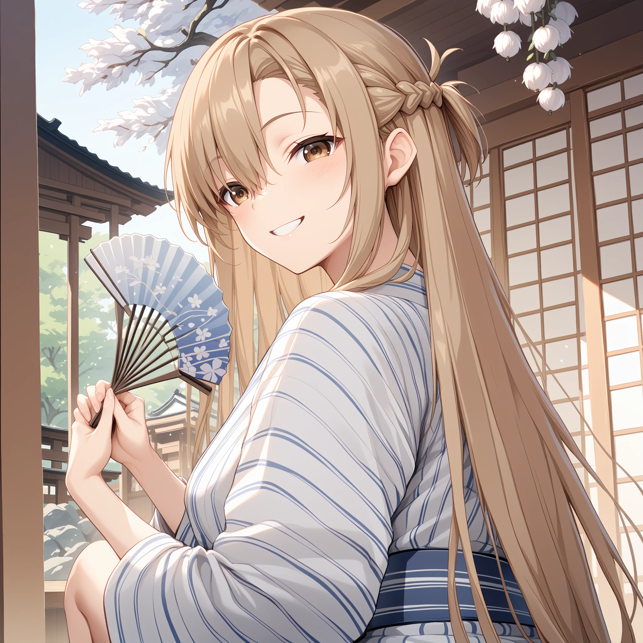 Asuna、long hair、brown hair、braids、brown eyes、Wearing a white wisteria ...