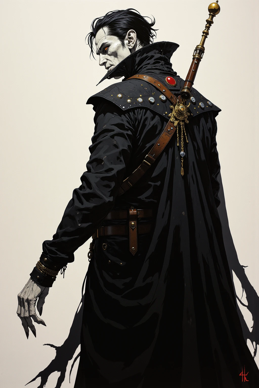 Full body photo of a male vampire ,old design in western black fashion ...