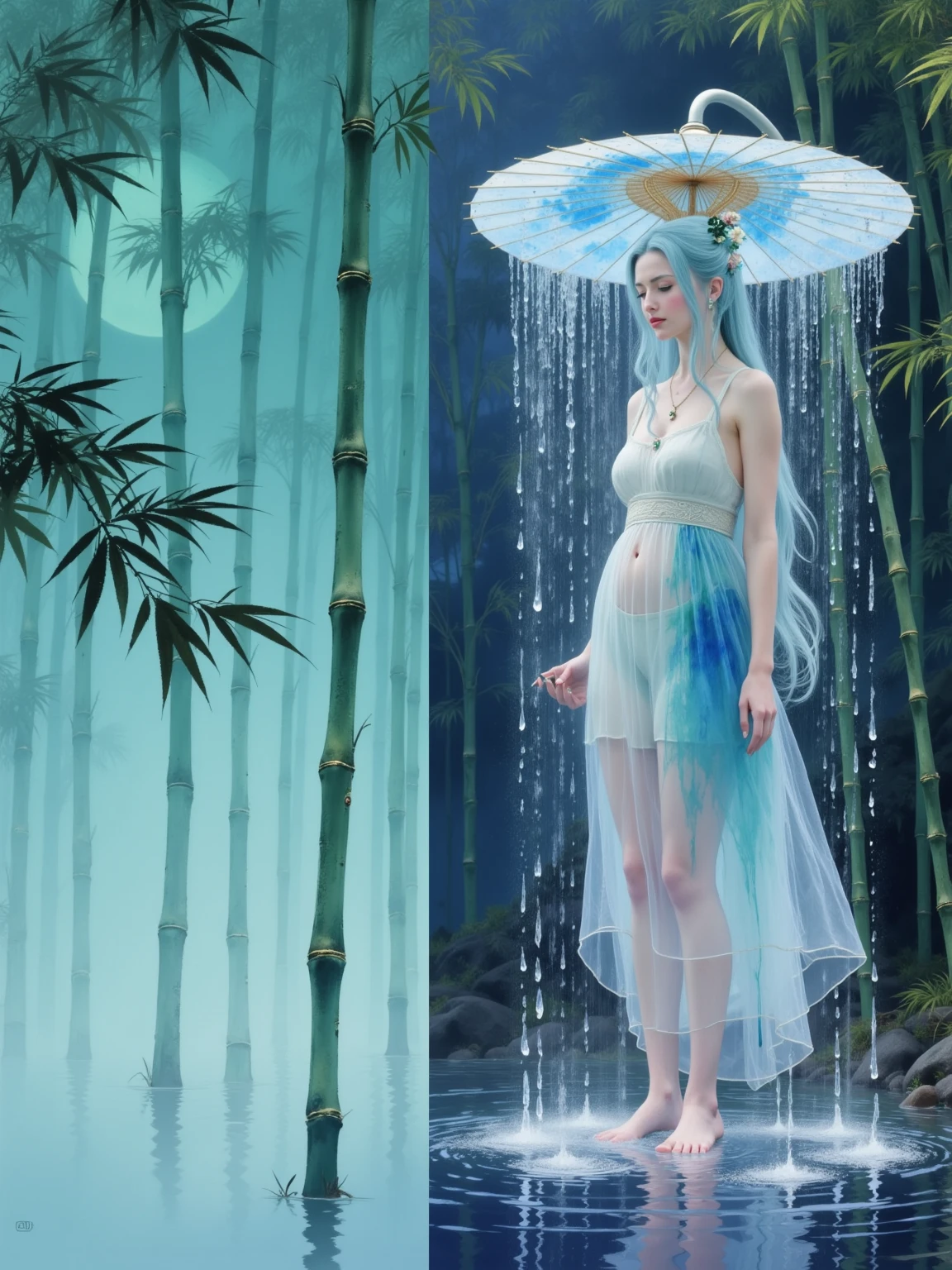 Basalt walls exhale indigo mist as a girl stands barefoot beneath a ...