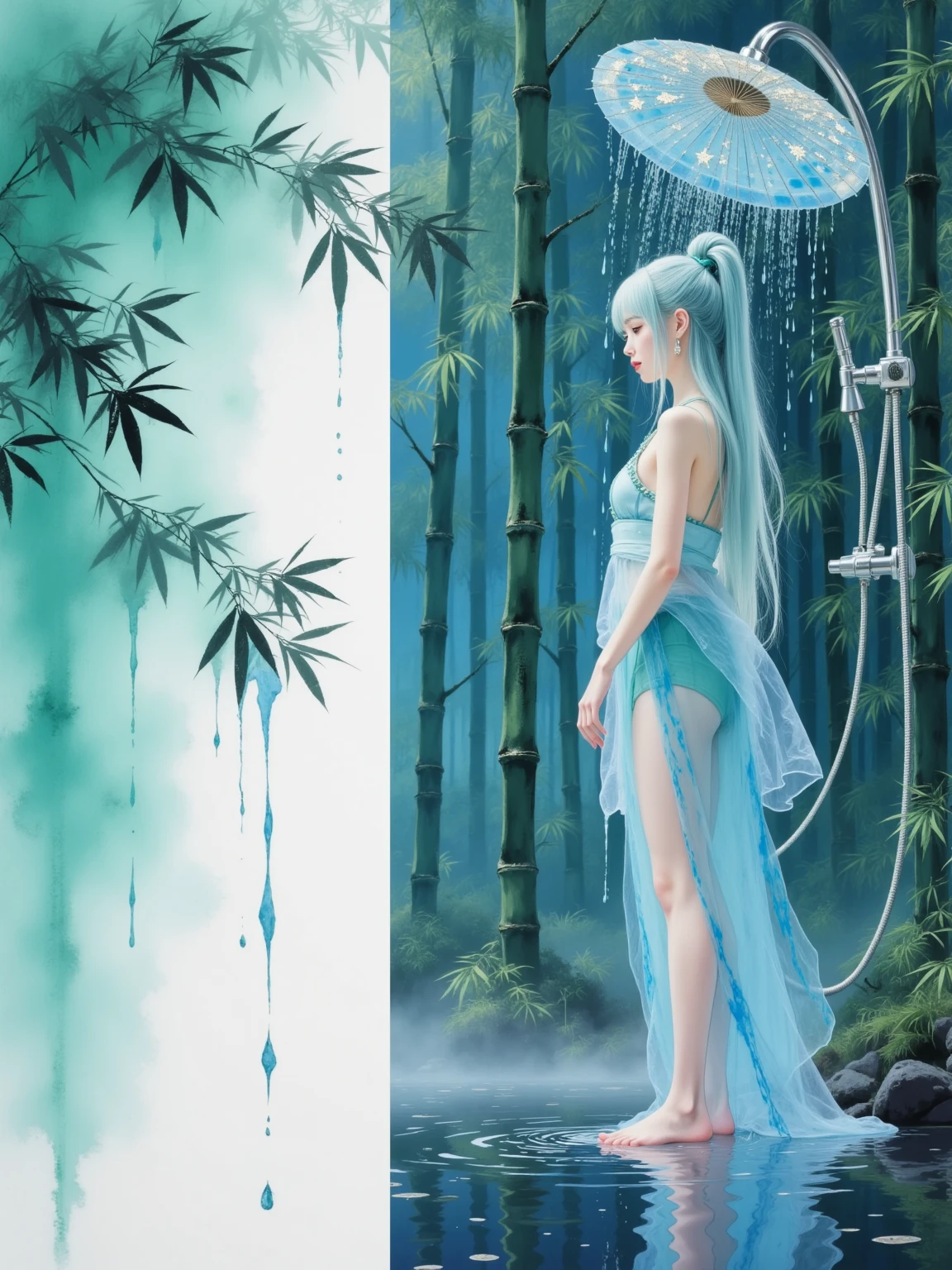 Basalt walls exhale indigo mist as a girl stands barefoot beneath a ...