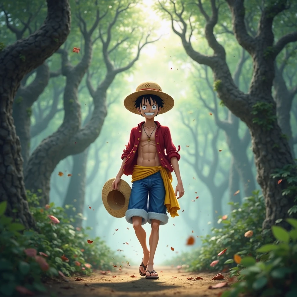 Here’s the prompt for Luffy walking toward the viewer in the same ...