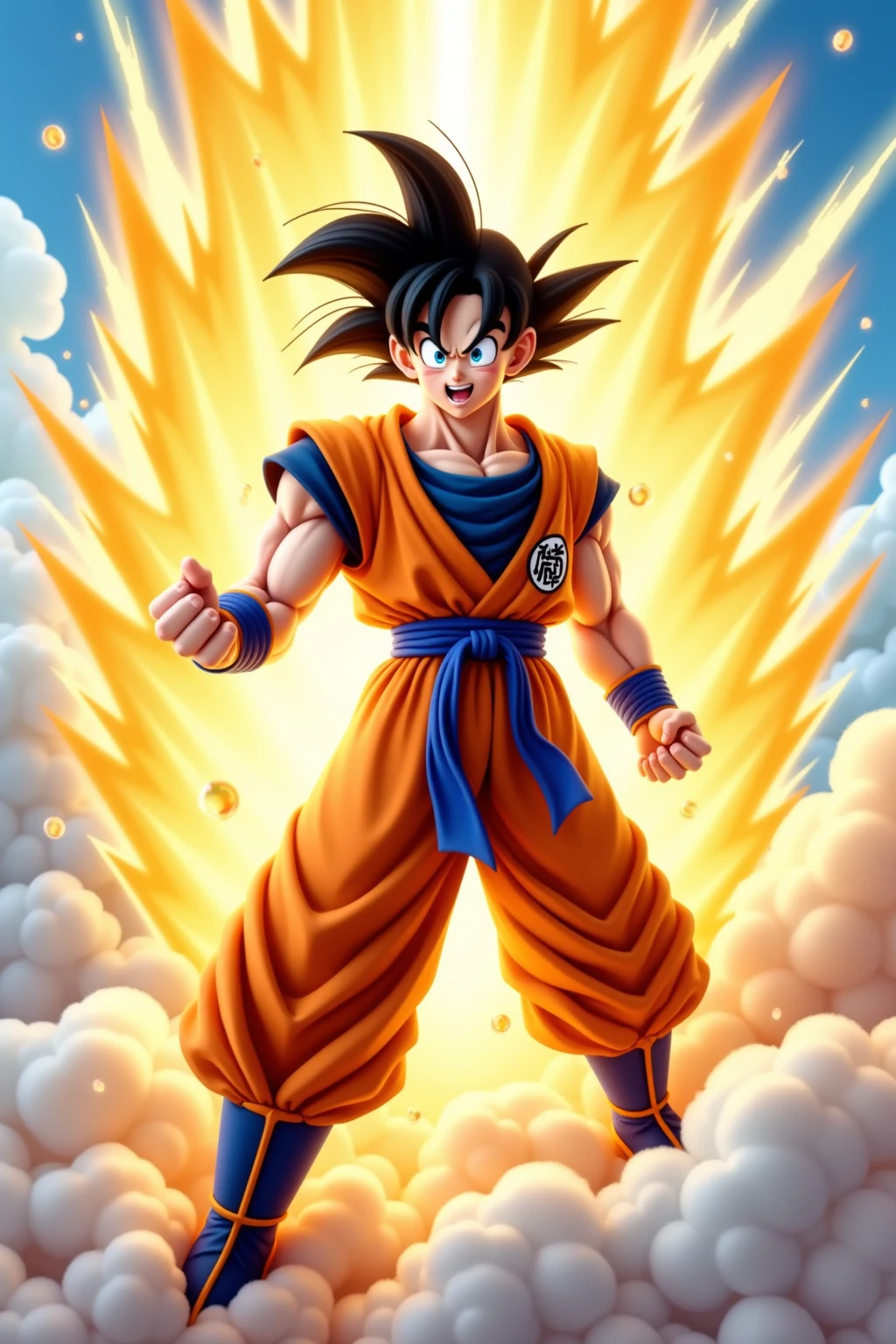 The main character, Son Goku, visualizes his golden flag and causes a ...