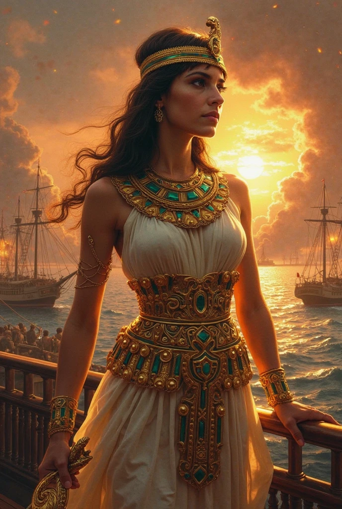 Cleopatra on her warship during the Battle of Actium, portrayed as a ...