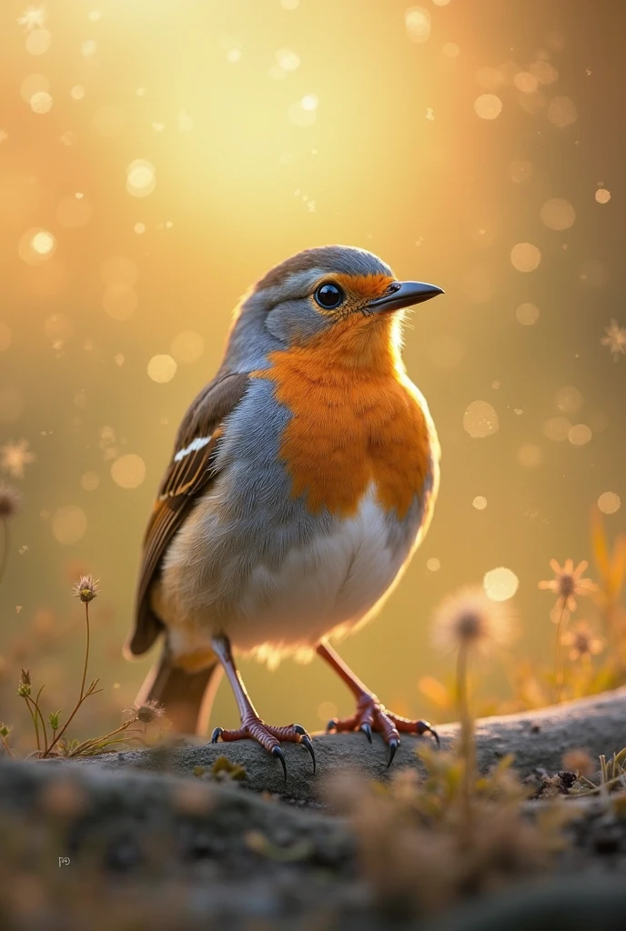 A charming close-up portrait，Showing a beautiful bird， illuminated by ...