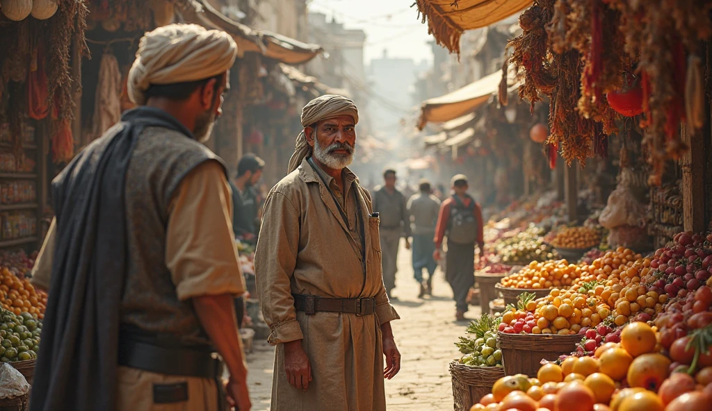Scene 15: Visiting a Local Market in Disguise Prompt: Nawab Ikramuddin ...