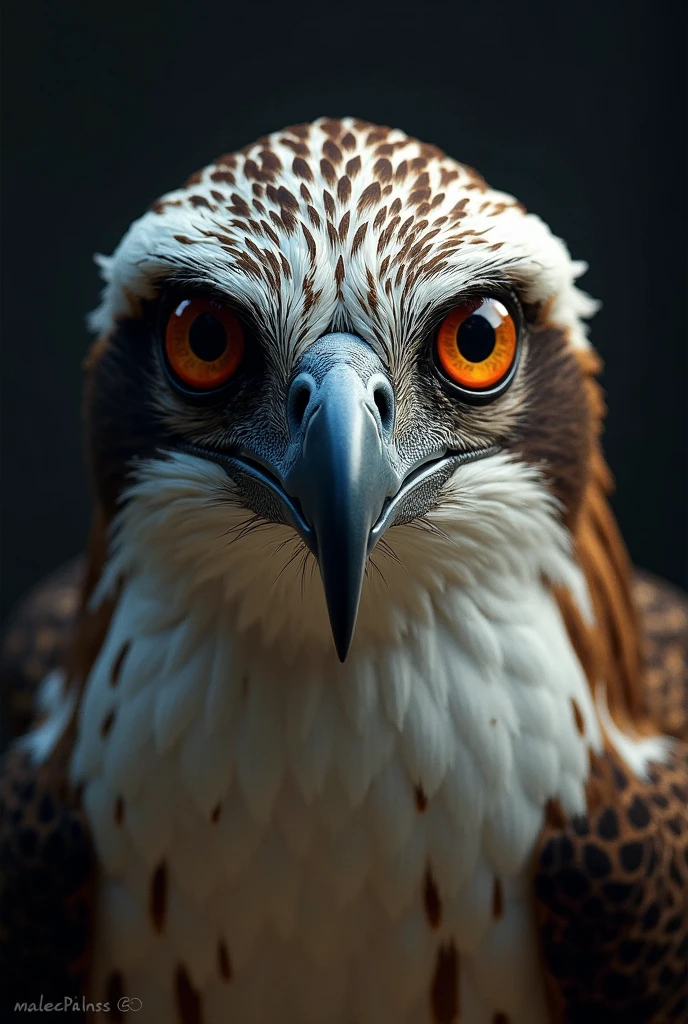 An Osprey bird facing towards the camera , eyes focused on prey outside ...