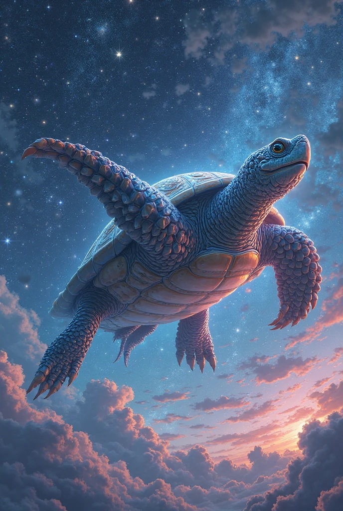 Anime style, a giant dragon turtle swimming in the stars - SeaArt AI