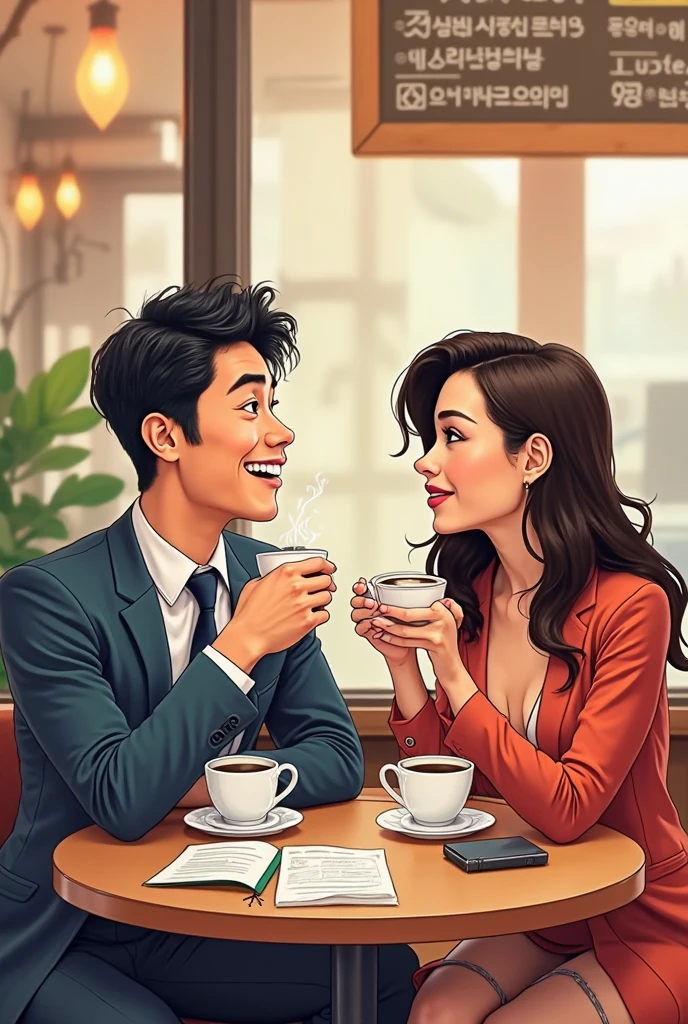 Do it in the cartoon style of Korean actor Seo In-Guk in a suit with ...