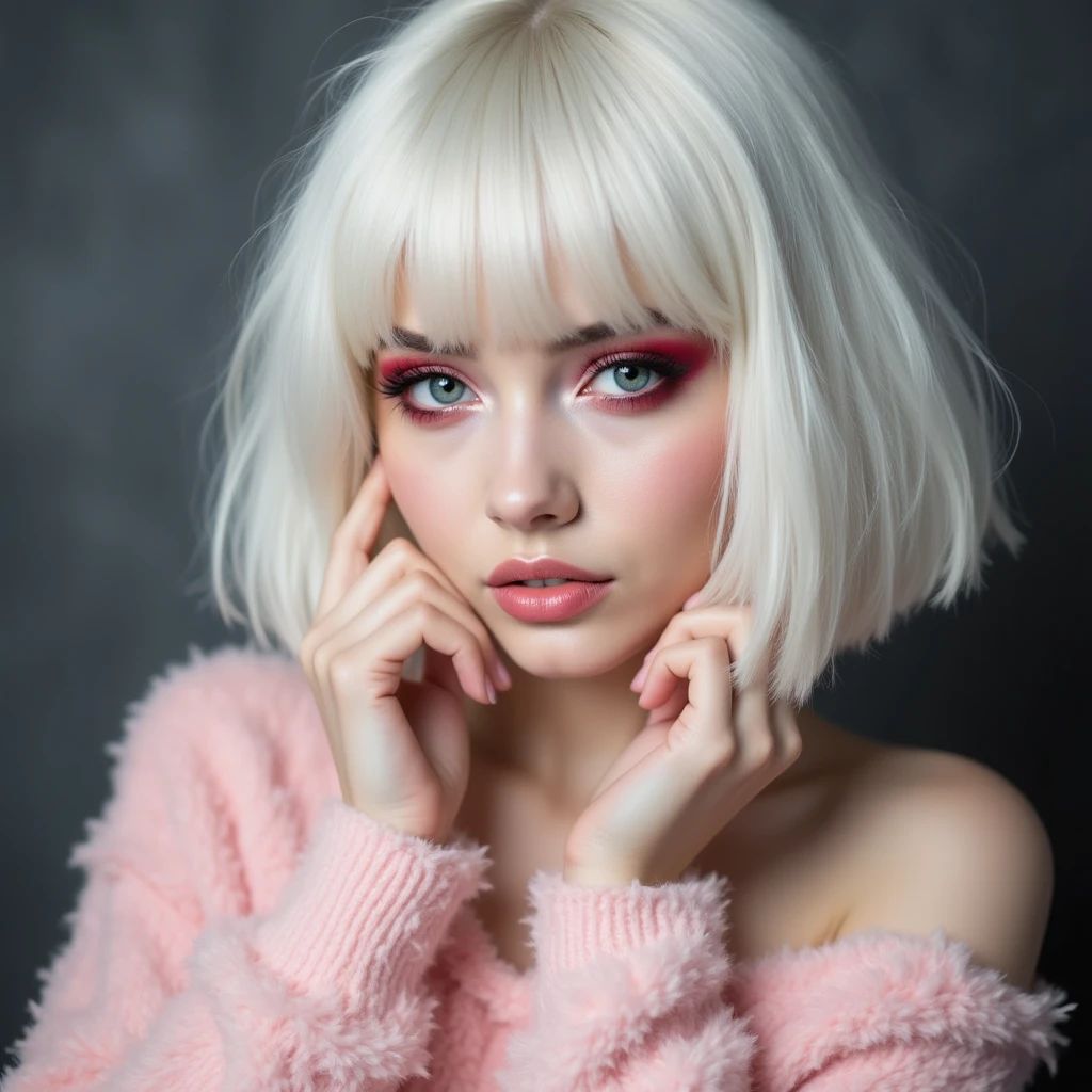 This is a highly detailed, close-up photograph of a young woman with a ...
