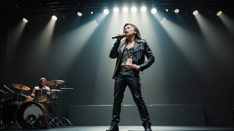 scene : A live heavy metal concert scene full of energy, featuring male ...