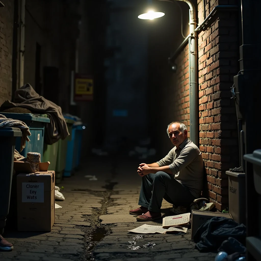 A homeless man in a back alley. - SeaArt AI