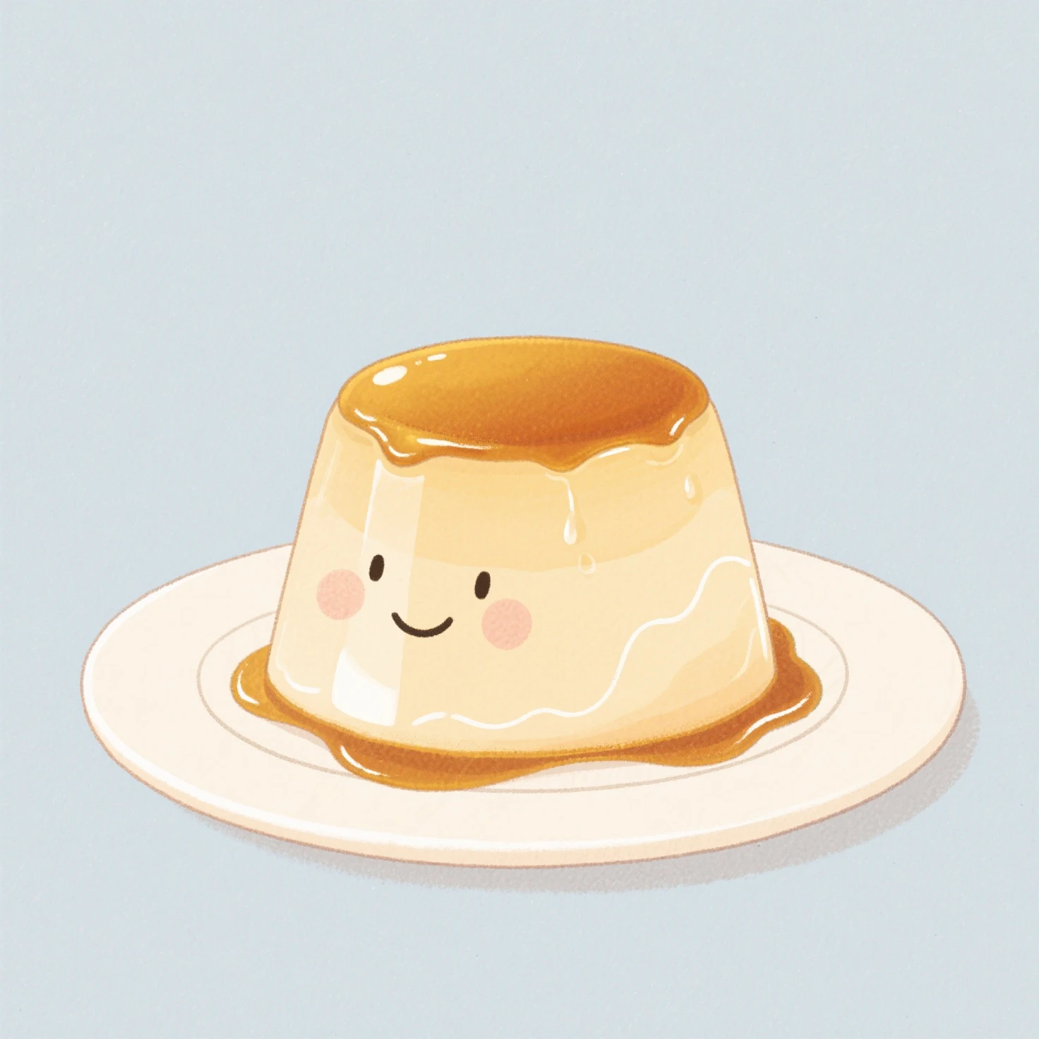A simple, charming illustration of a pudding gently jiggling on a plate ...