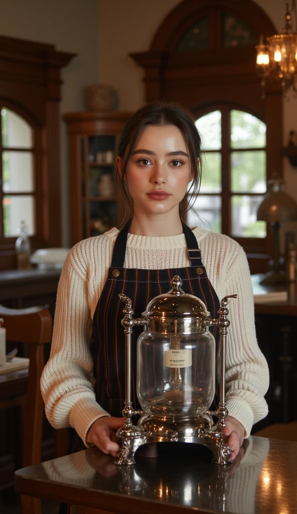 Beautiful Female Barista 、 Standing Through a Vintage Coffee Siphon ...