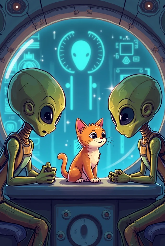 3. Scene: Aliens Observing the Kitten Inside the Ship Prompt - SeaArt AI