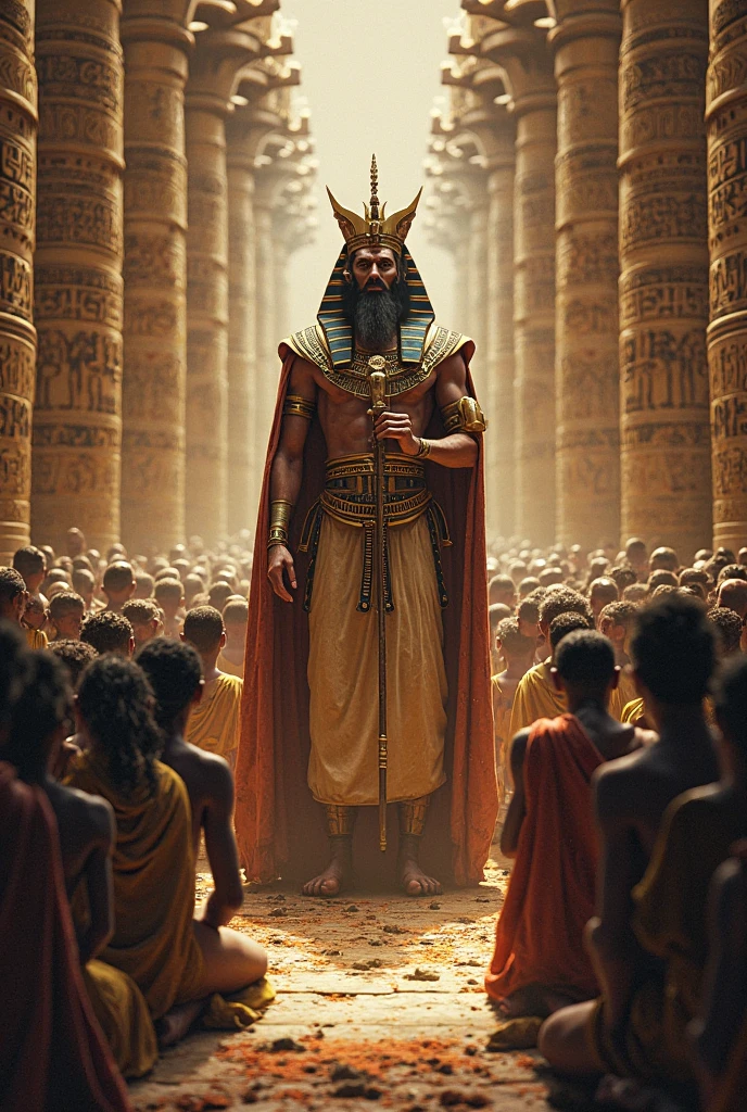 Create for me a dramatic scene of Pharaoh and how people used to ...