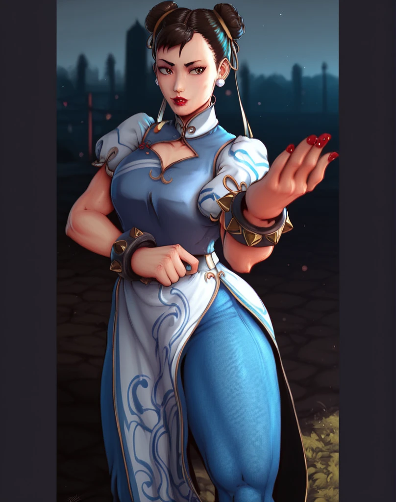 Chunli, thick butt, pretty, Big Breasts, thick thigh, stares at viewers - SeaArt AI