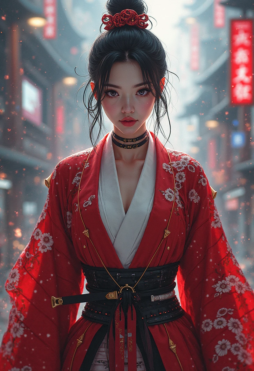 Red and white colour full body up of a woman a painting, beautiful ...