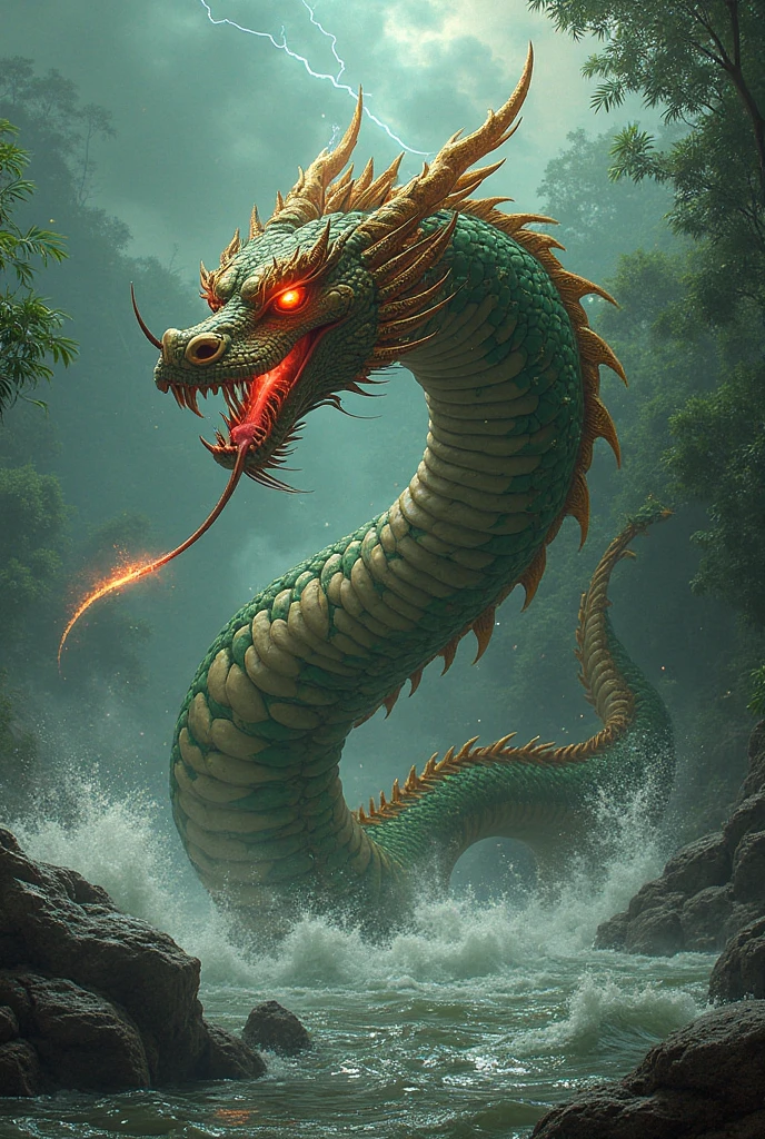 Khmer Naga, savage seven-headed serpent god, towering 12 meters - SeaArt AI