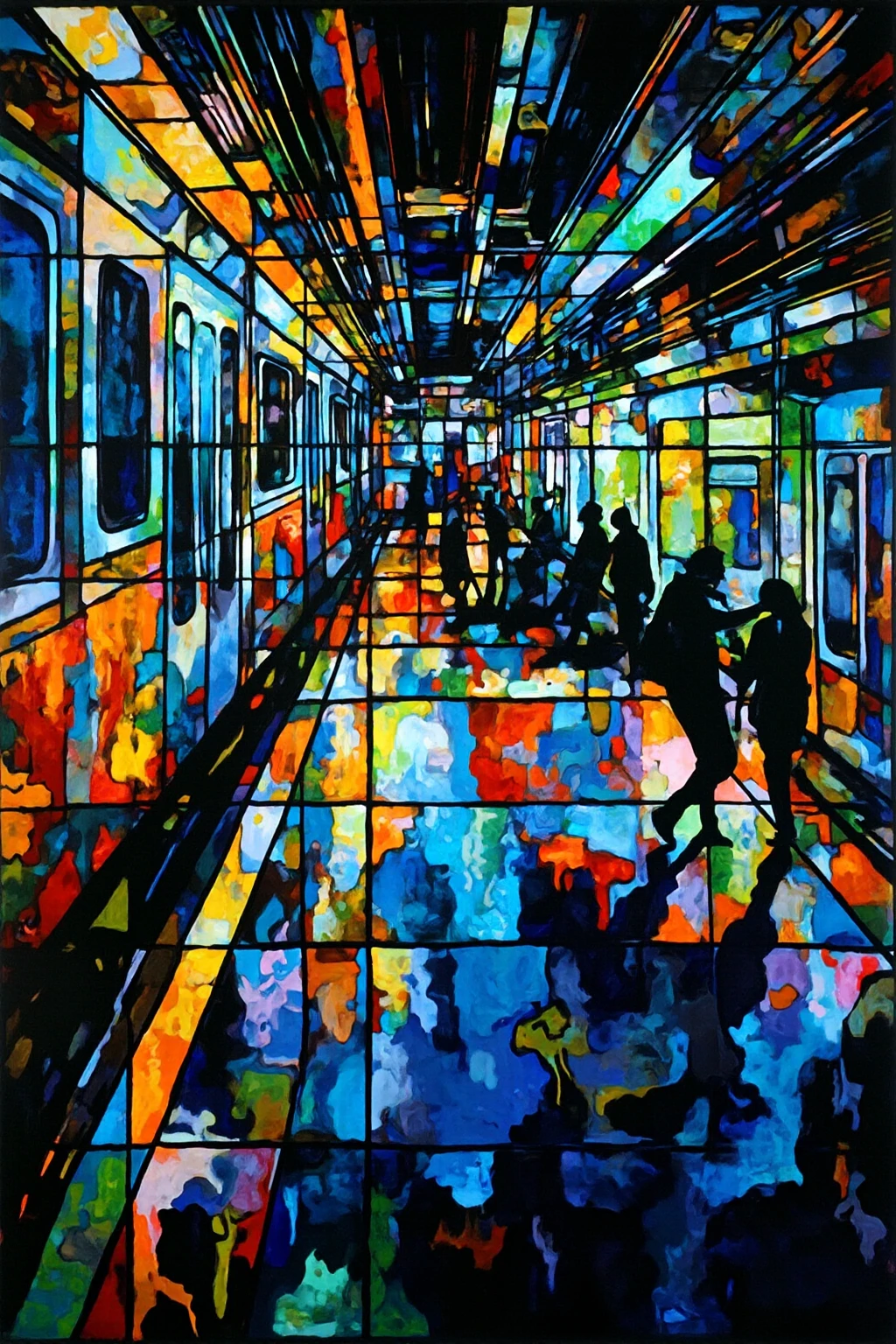 Vivid and Abstract Murals, Geometric Pattern, Silhouettes of subway ...