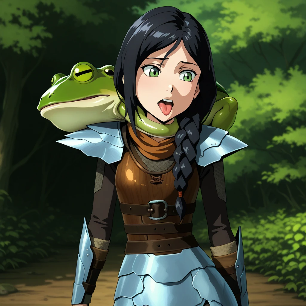 Heather_tre, 1girl, black hair, long hair, single braid, hair over ...