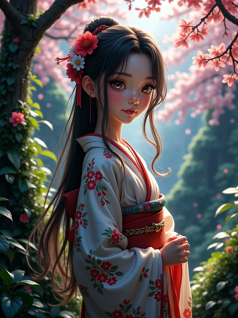 Realistic, anime portrait of a young female character with large ...