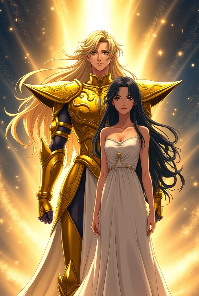 Anime-style illustration of Shaka, the Knight of Virgo, standing next ...