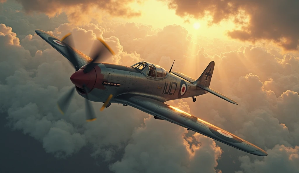 A world war two aeroplane flying in the sky, detailed WW2 fighter plane ...