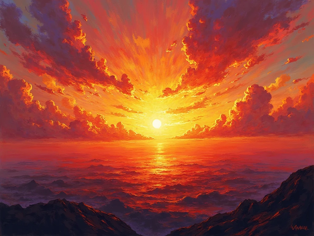 Sun set background oil paint colorful - SeaArt AI