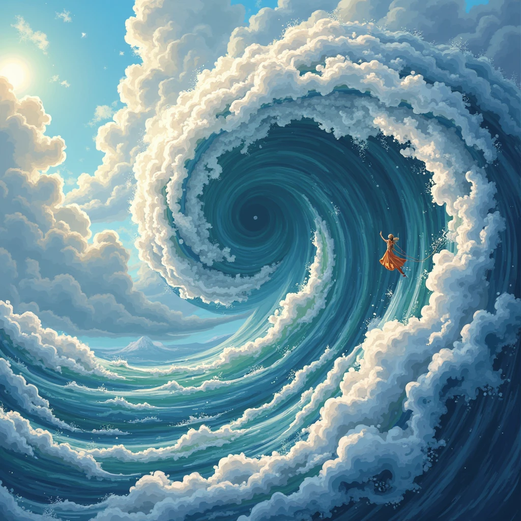 A realistic beautifully detailed typhoon seen from above. Add fantasy ...