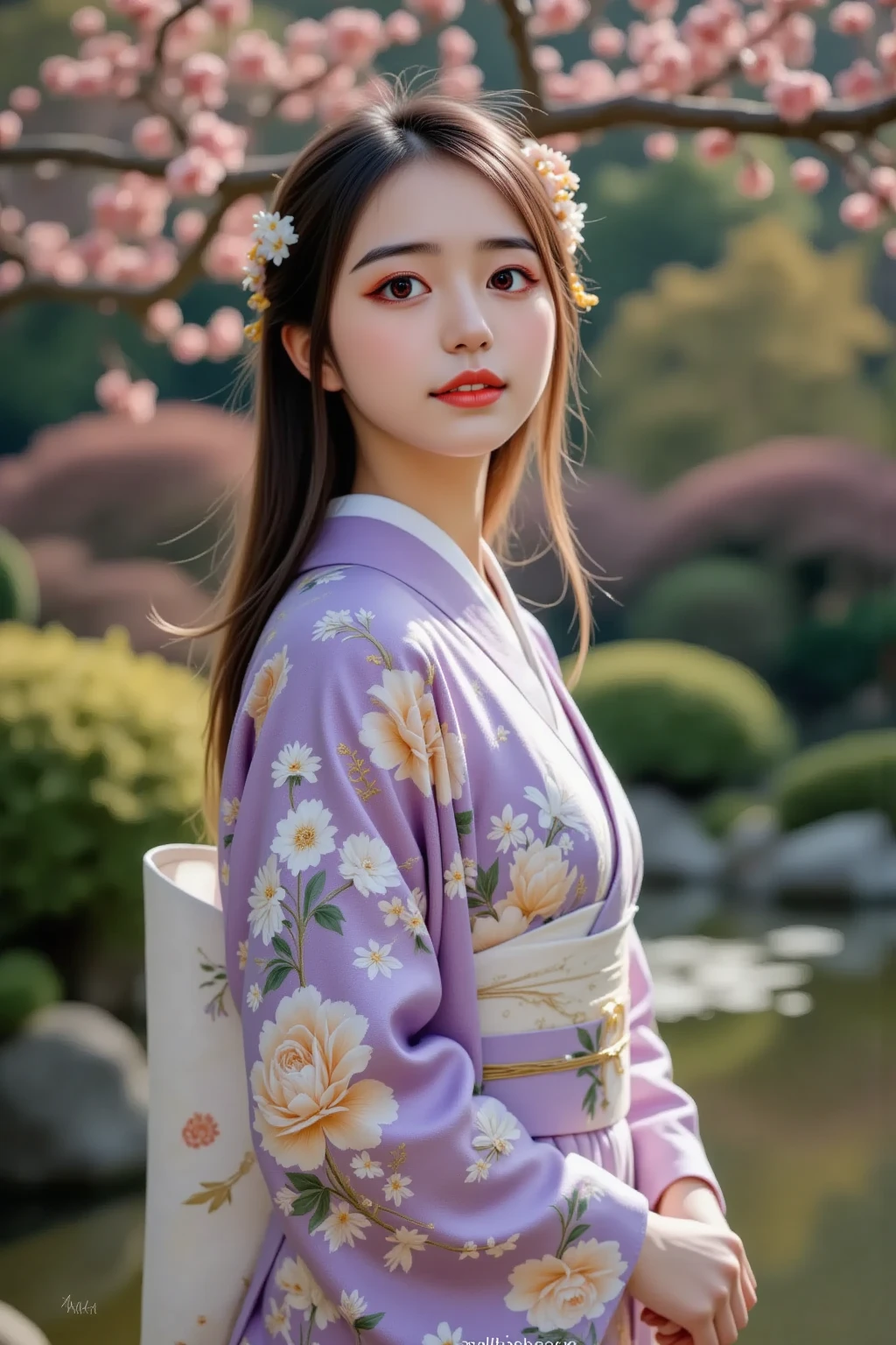 MIHARU, wearing a Kyo-Yuzen hand-drawn yuzen furisode, walks gracefully ...