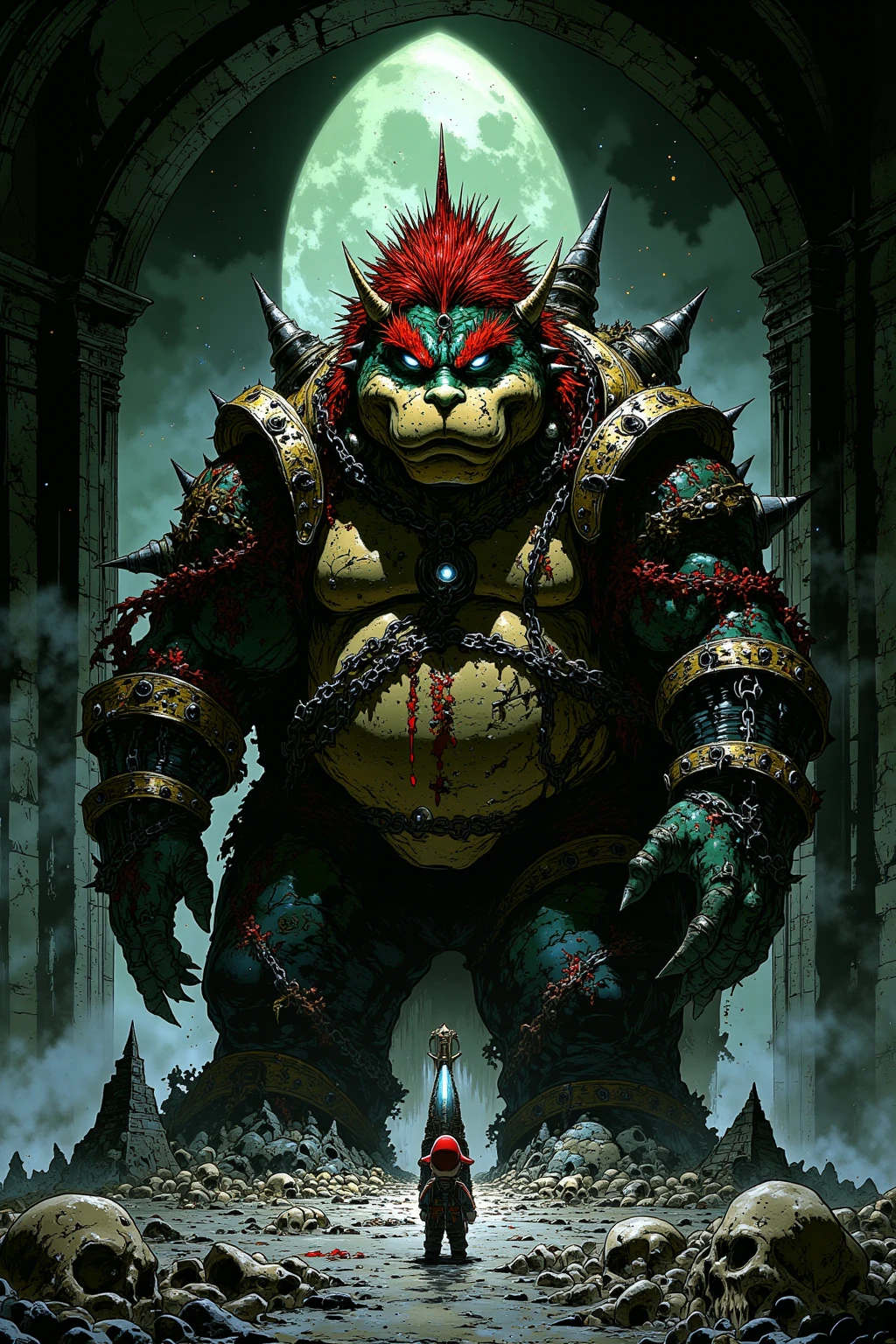 Bowser from Super Mario is depicted in a gothic horror style - SeaArt AI