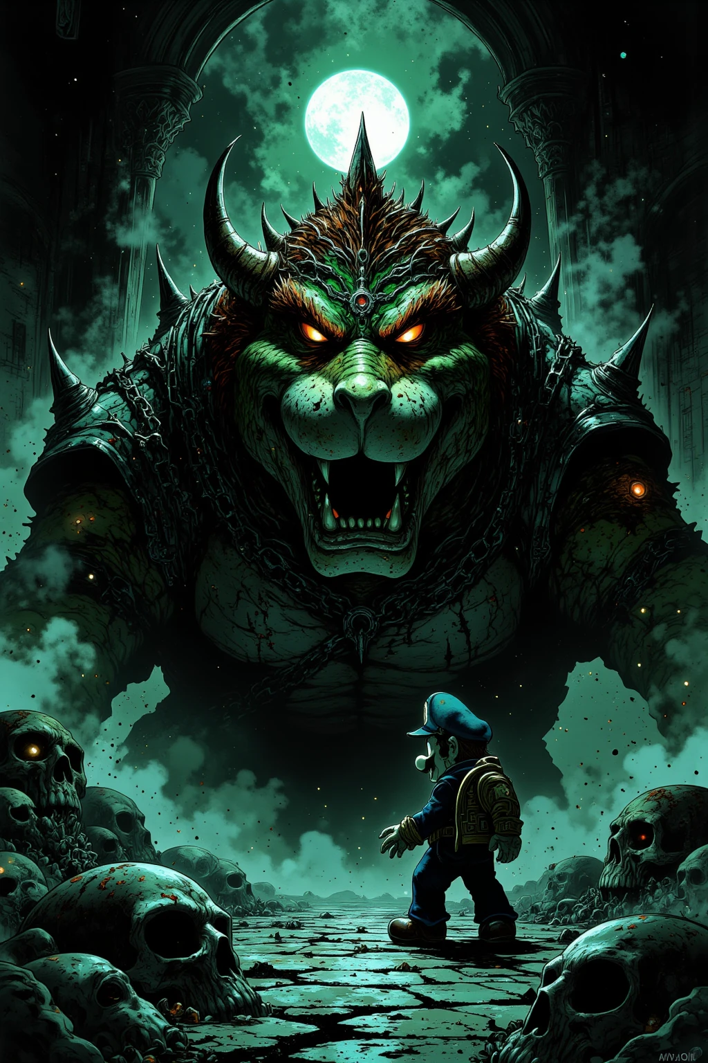 Bowser from Super Mario is depicted in a gothic horror style - SeaArt AI