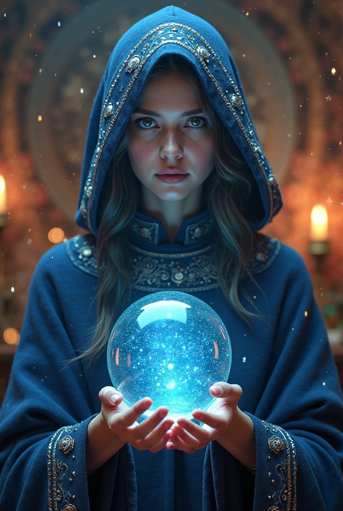 Female fortune teller. Body and face orientation: front. Charm - SeaArt AI