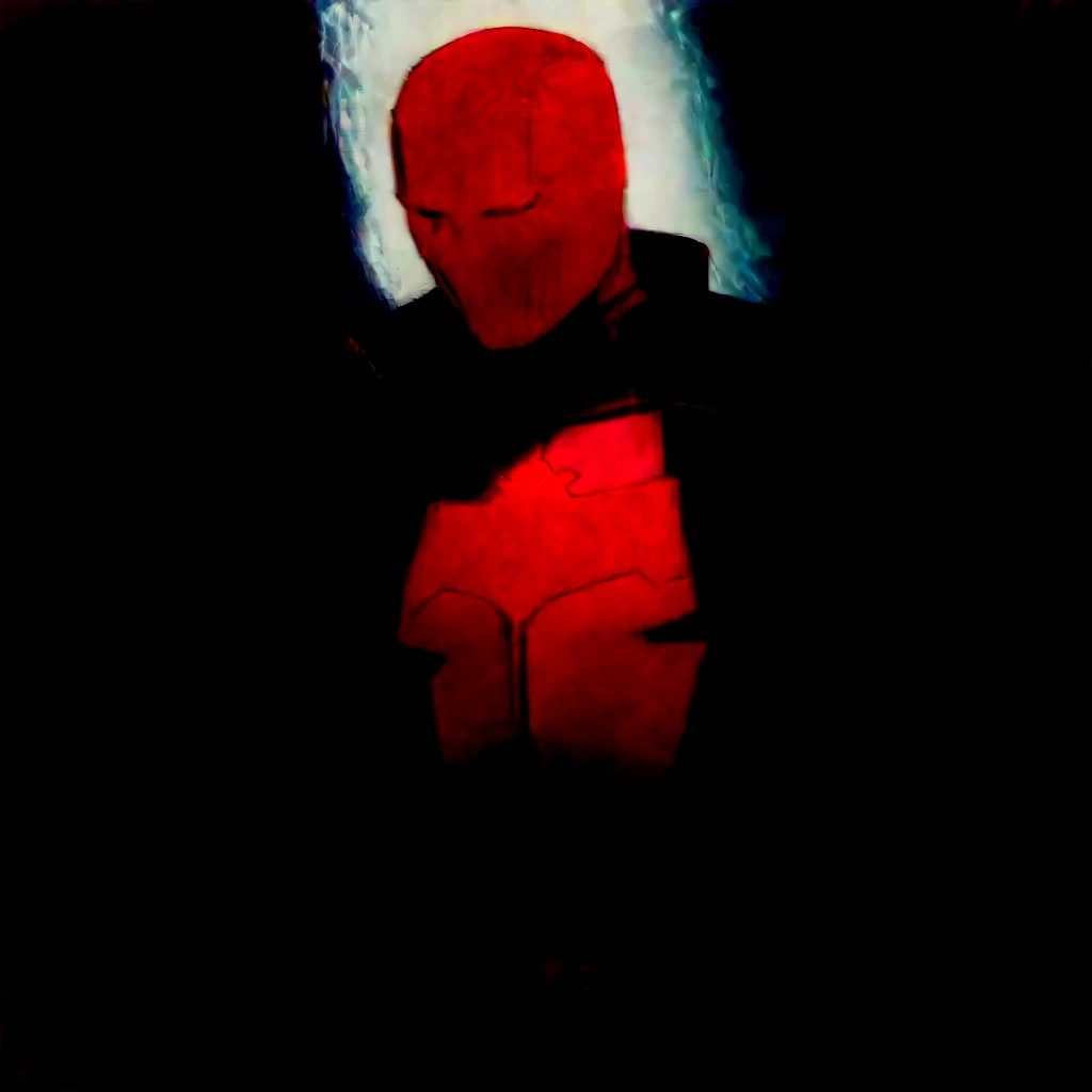 Red cap character, Jason Todd, stands full-length without a hood ...