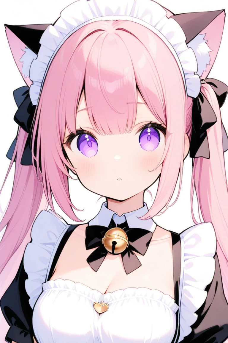Pink hair、purple eyes、maid、twin tails、Cat ears、ribbon、Bell on collar ...