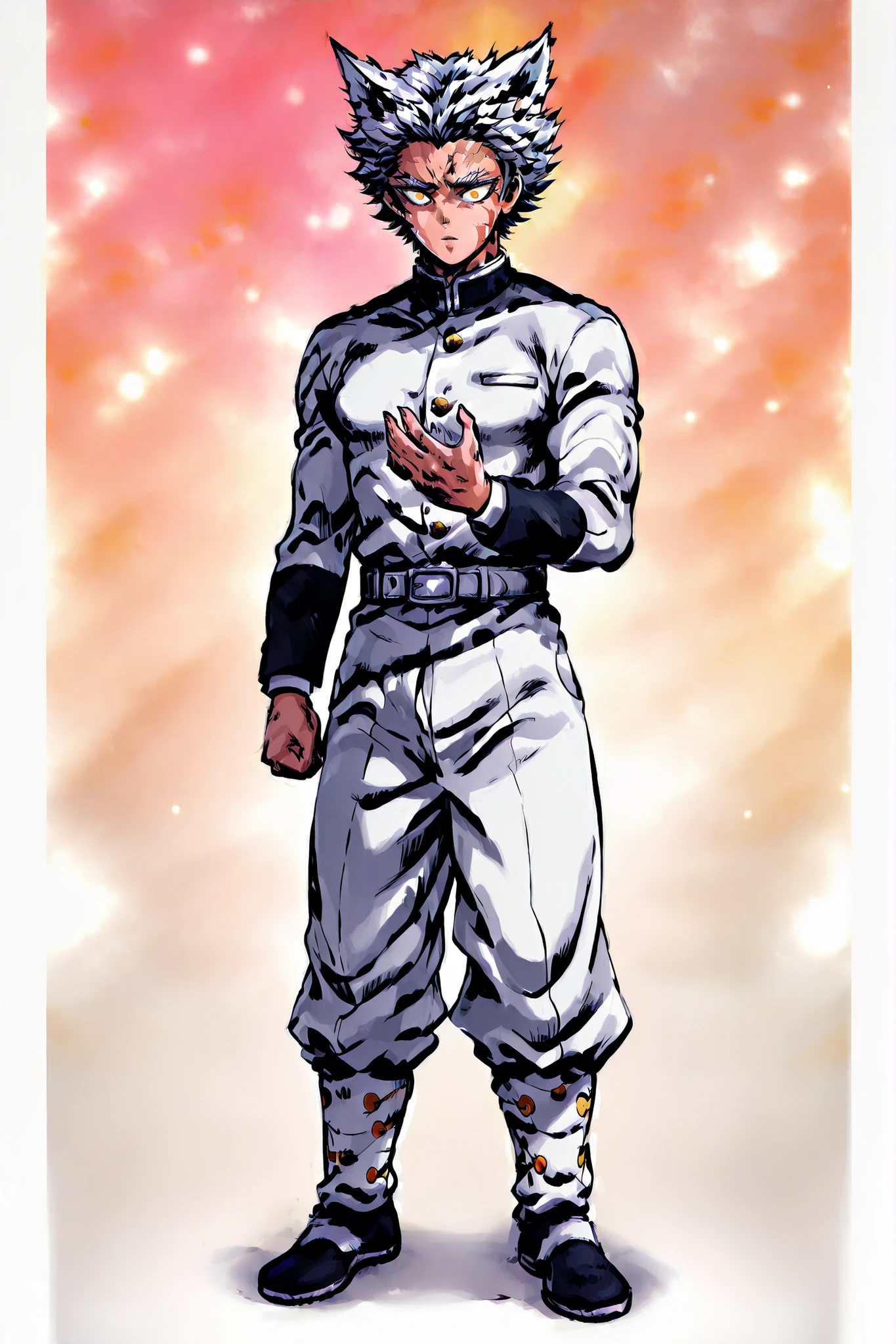 Colorful back background with silver hair and yellow eyes based on a ...