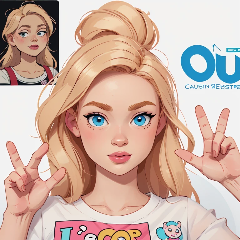 Cartoon style:1.2), Cartoon style of a blonde Barbie with big blue eyes ...