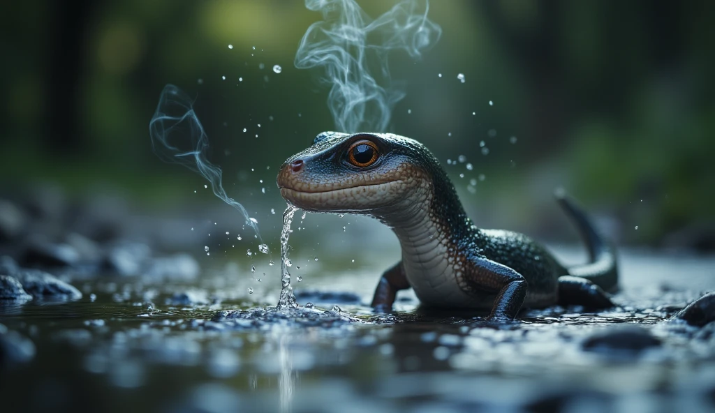A realistic, kinetic image of a humanoid anthropomorphic salamander ...
