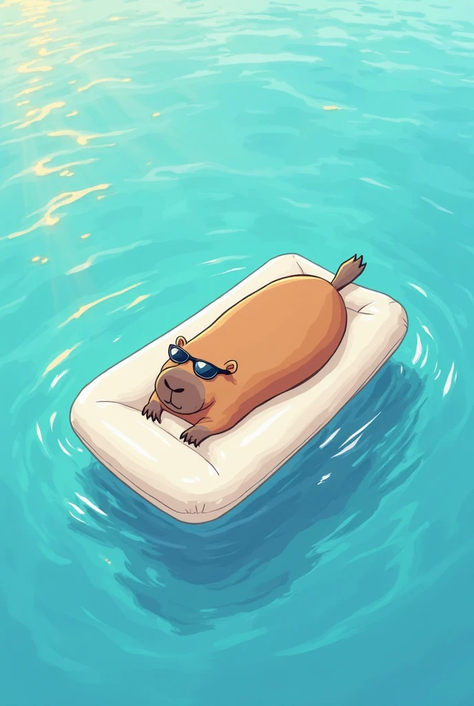 Capybara thin simple beach illustration lying on a float and sunglasses ...
