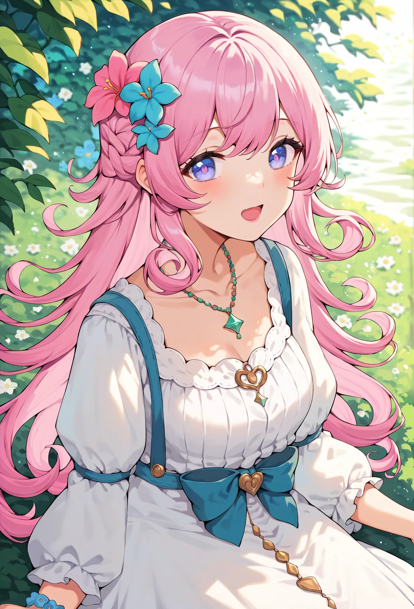 Woman, Pink Hair, long hair, look at the audience, Curly, Put on the ...