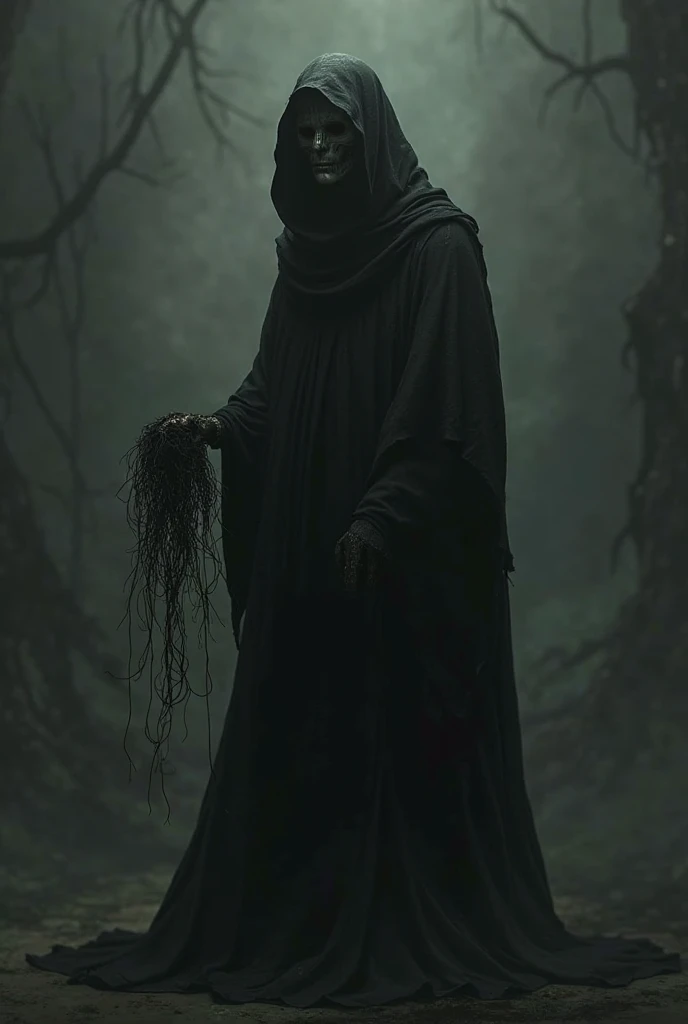 Create a graphic of a shadowy masked figure, and should be holding just ...