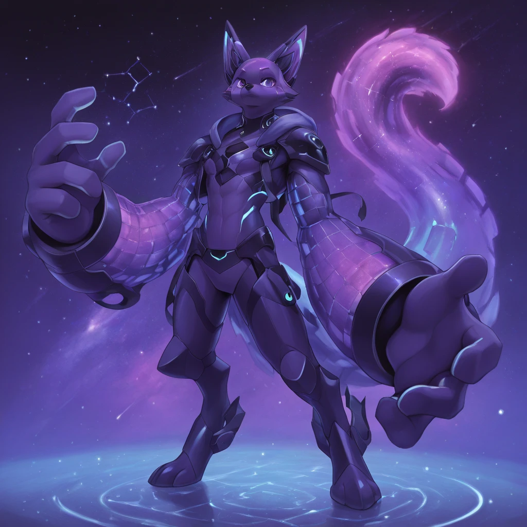 Delaiude, oversized forearms, furry, cosmic chaos fox, blue purple and ...